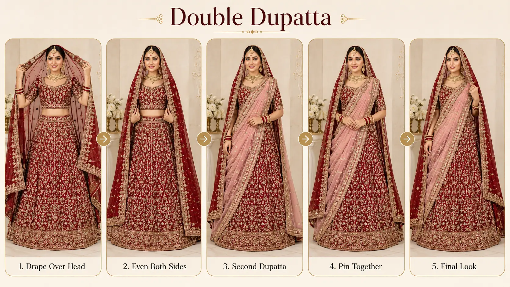 Lehenga Dupatta Draping Styles - 6 Step by Step Methods